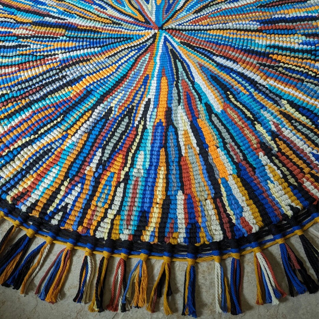 Hand Knotted Maximalist Round Rug 55 Handmade Macrame Circle Mat Earth ...