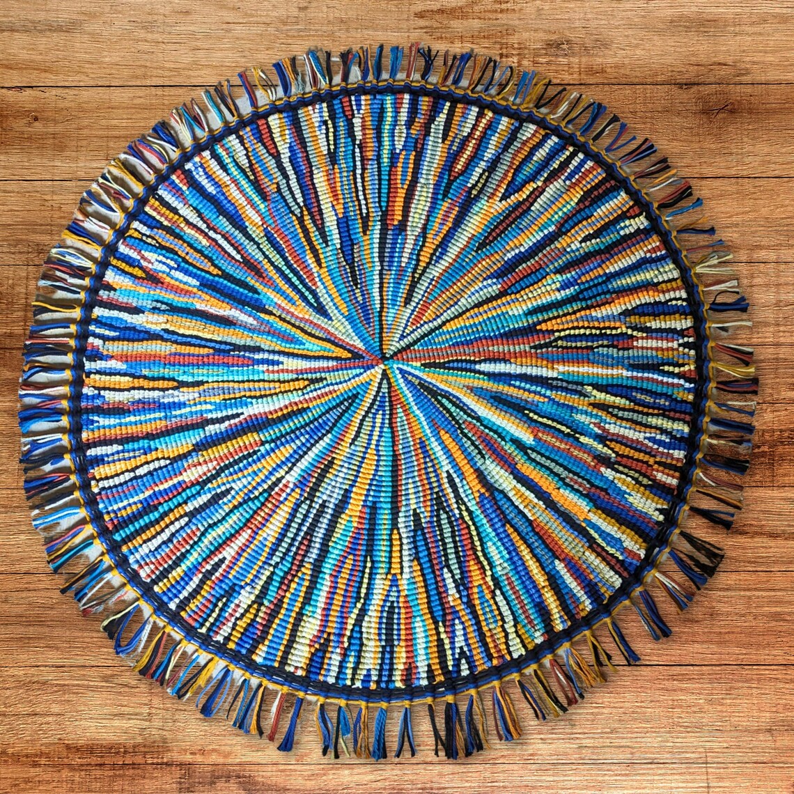 Hand Knotted Maximalist Round Rug 55 Handmade Macrame Circle Mat Earth ...