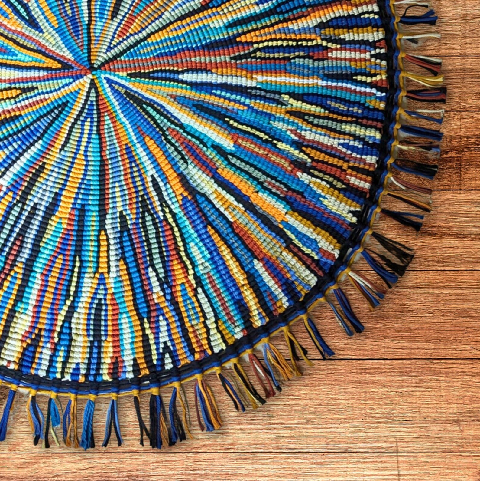 Hand Knotted Maximalist Round Rug 55 Handmade Macrame Circle Mat Earth ...