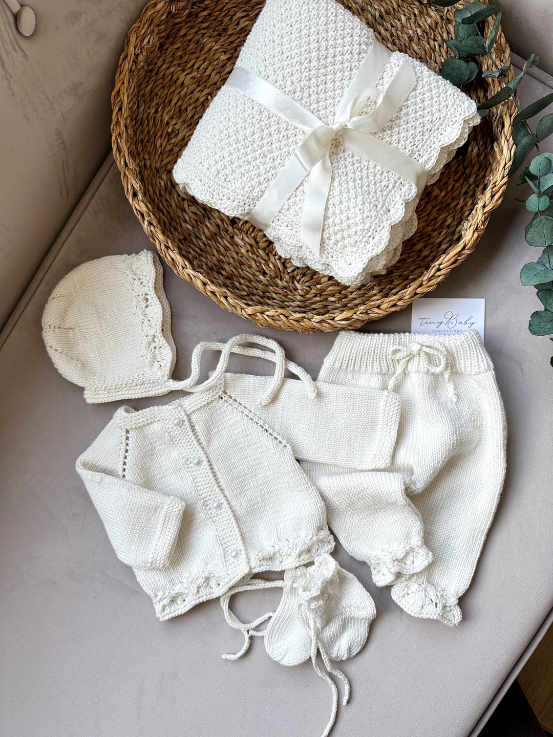Hand Knit Organic Cotton Newborn Outfit With Blanket: Baby Girl Coming ...