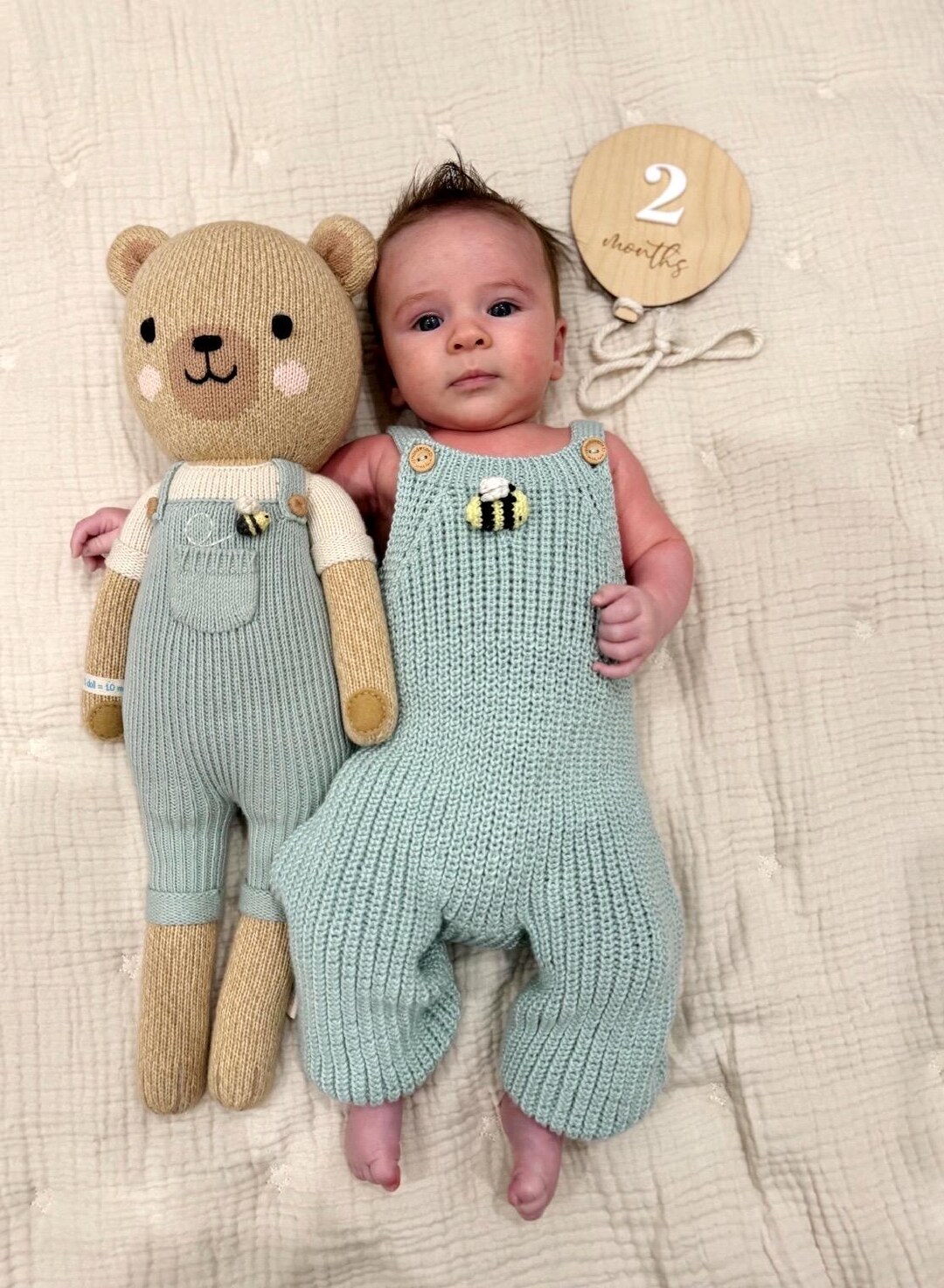 Cuddle and Kind Honey Bear Matching Outfit, Ribbed Overalls With ...