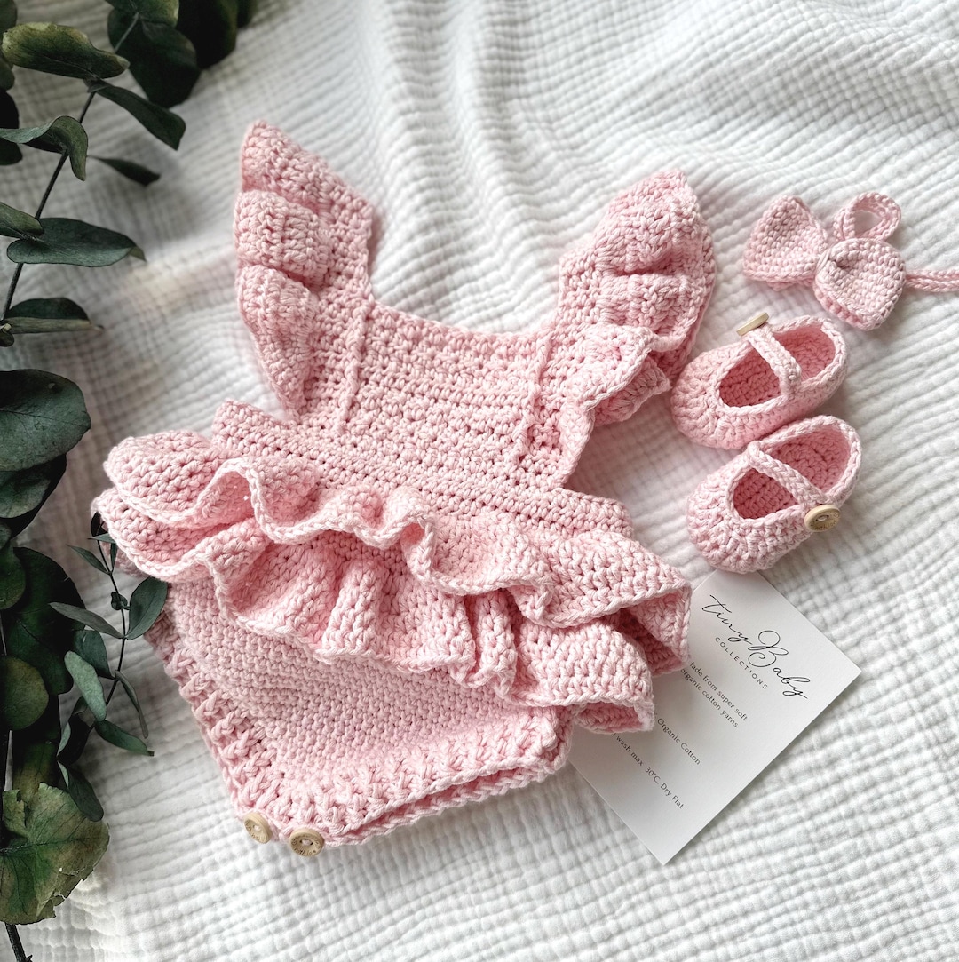 Crochet Baby Girl Romper With Frills: Organic Cotton Newborn Outfit - Etsy