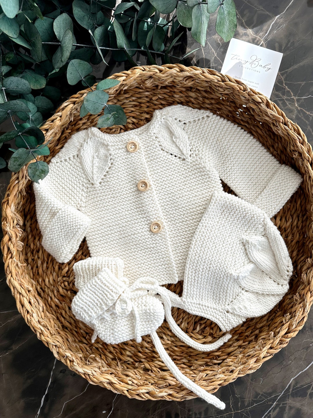 Hand Knitted Organic Cotton Baby Outfit: Newborn Homecoming Set - Etsy