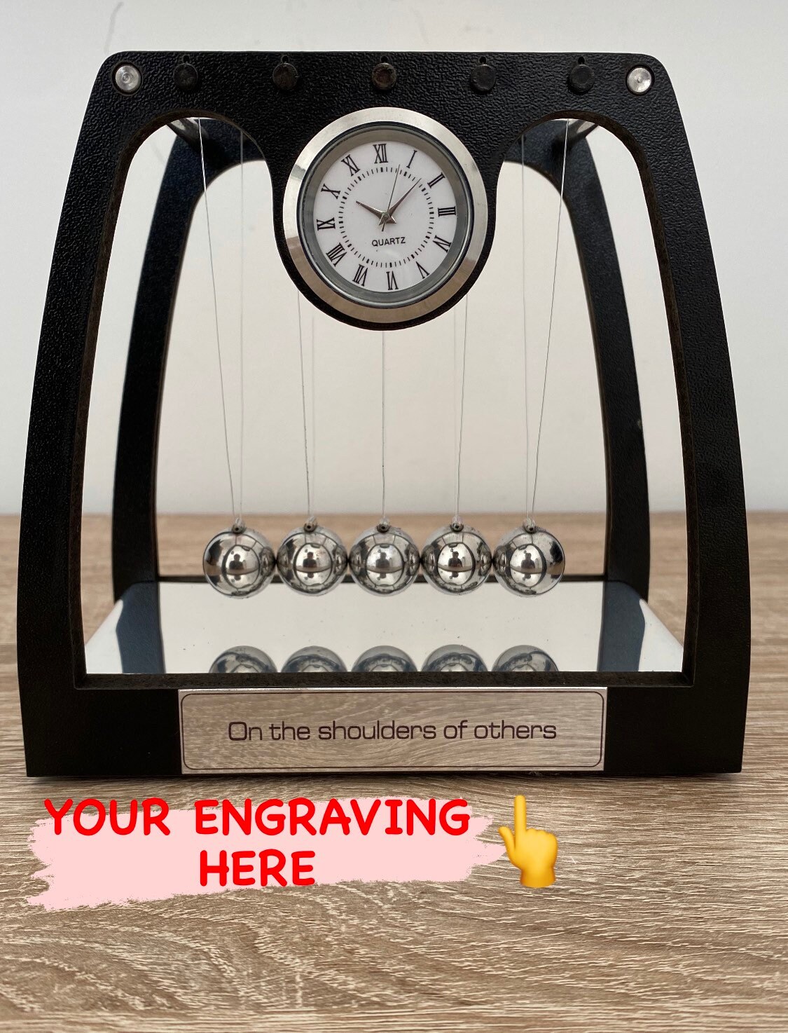 Personalized Wooden Newton Cradle Desk Toy, Pendulum Magnetic Balls ...