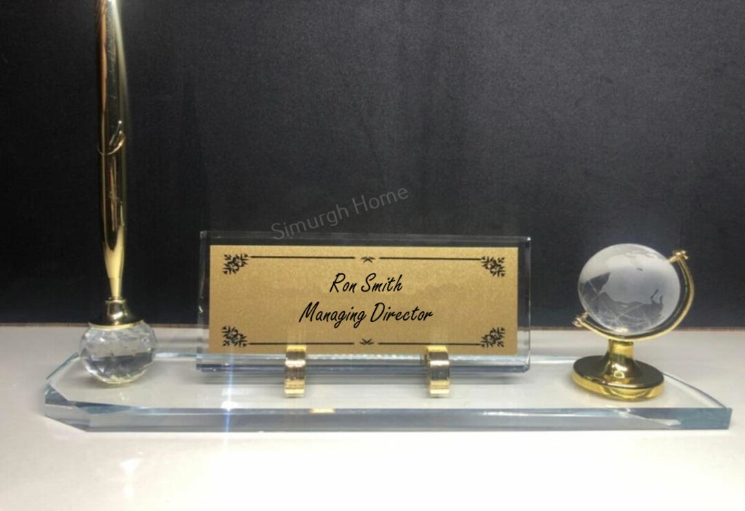 Personalized Glass Desktop Name Plate, Engraved Desk Sign, Customizable ...
