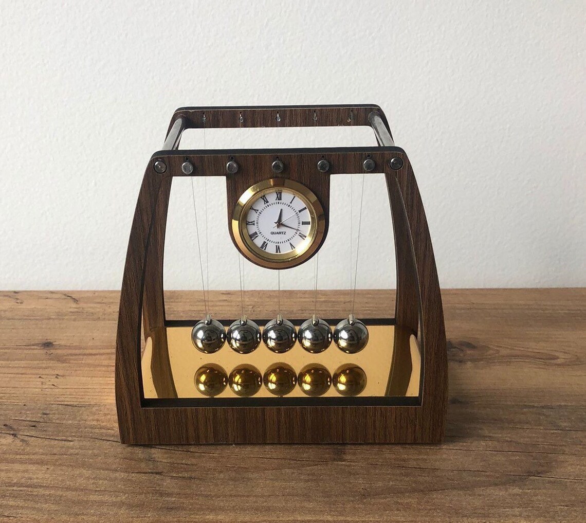 Personalized Wooden Newton Cradle Desk Toy, Pendulum Magnetic Balls ...