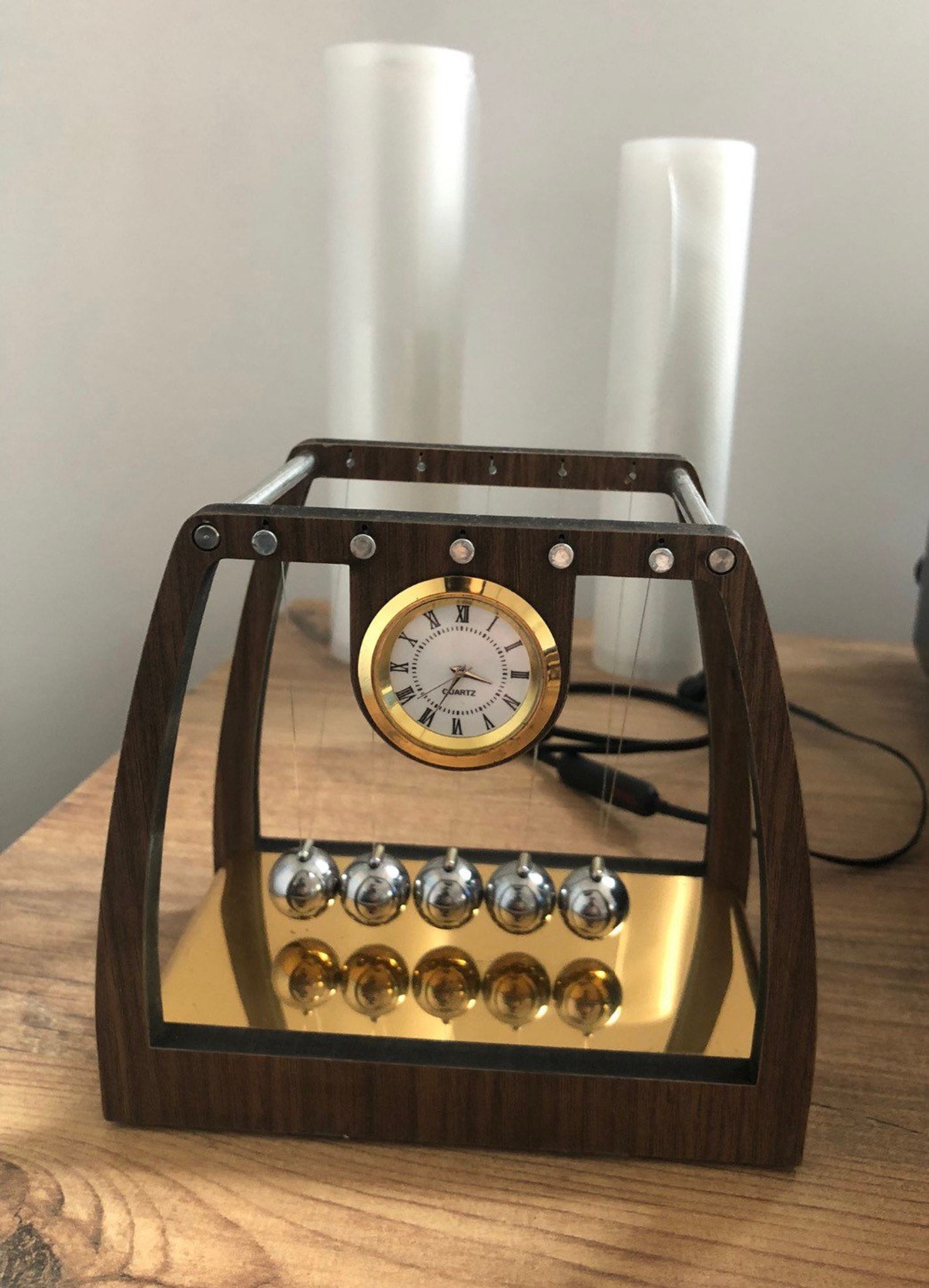 Personalized Handmade Newton Cradle, Wooden Pendulum Magnetic Balls ...