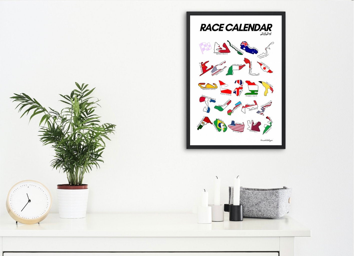 Formula 1 2024 Race Calendar Inspired Wall Art, Lights Out and Away We ...