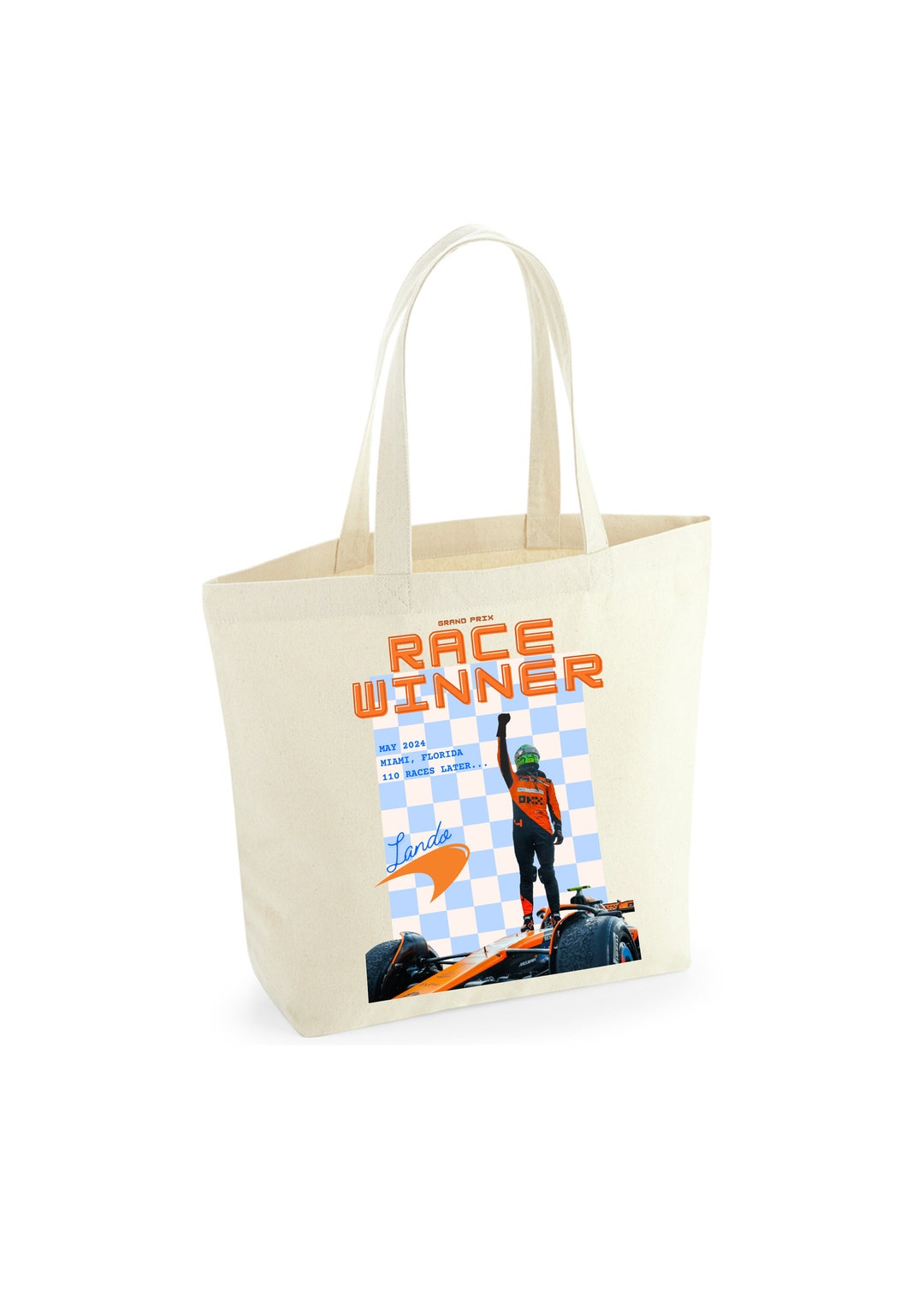 Lando Norris Race Winner Miami Tote Bag in Natural , Formula 1 Inspired ...