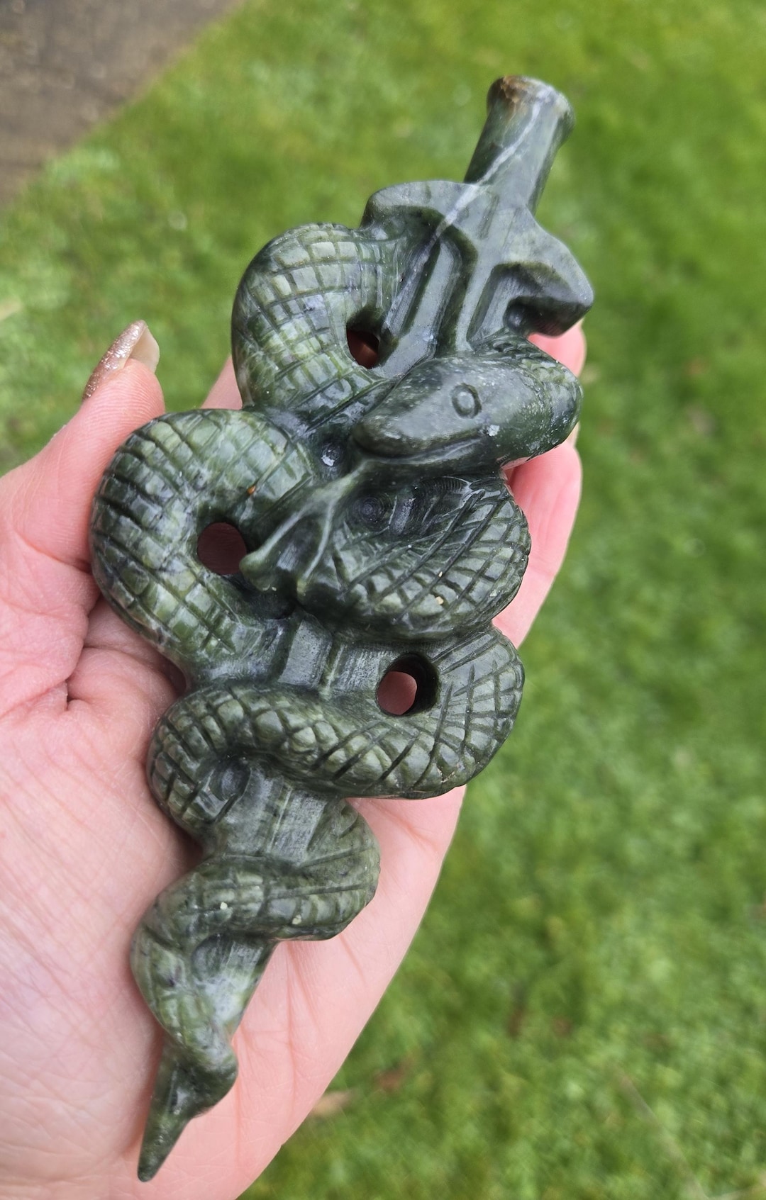 Green Jade Snake Sword Carving - Etsy