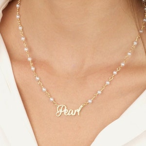 Personalized Pearl Name Necklace, Handmade Pearl Name Necklace, Beaded ...