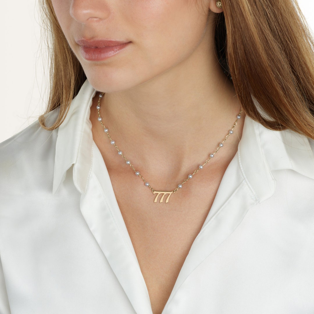 Pearl Angel Number Necklace, Pearl Number Necklace, Lucky Number ...