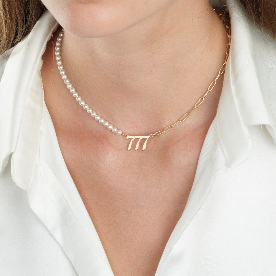 Half Pearl Half Paperclip Angel Number Necklace, Number Necklace, Angel ...