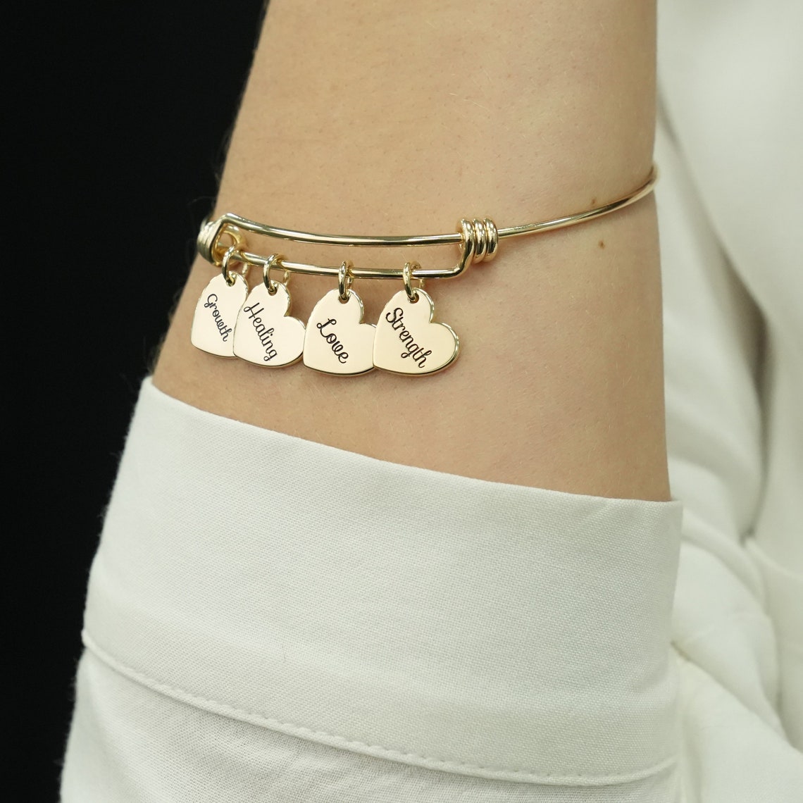 Personalized Bangle Bracelet, Custom Bangle Bracelet With Charms ...