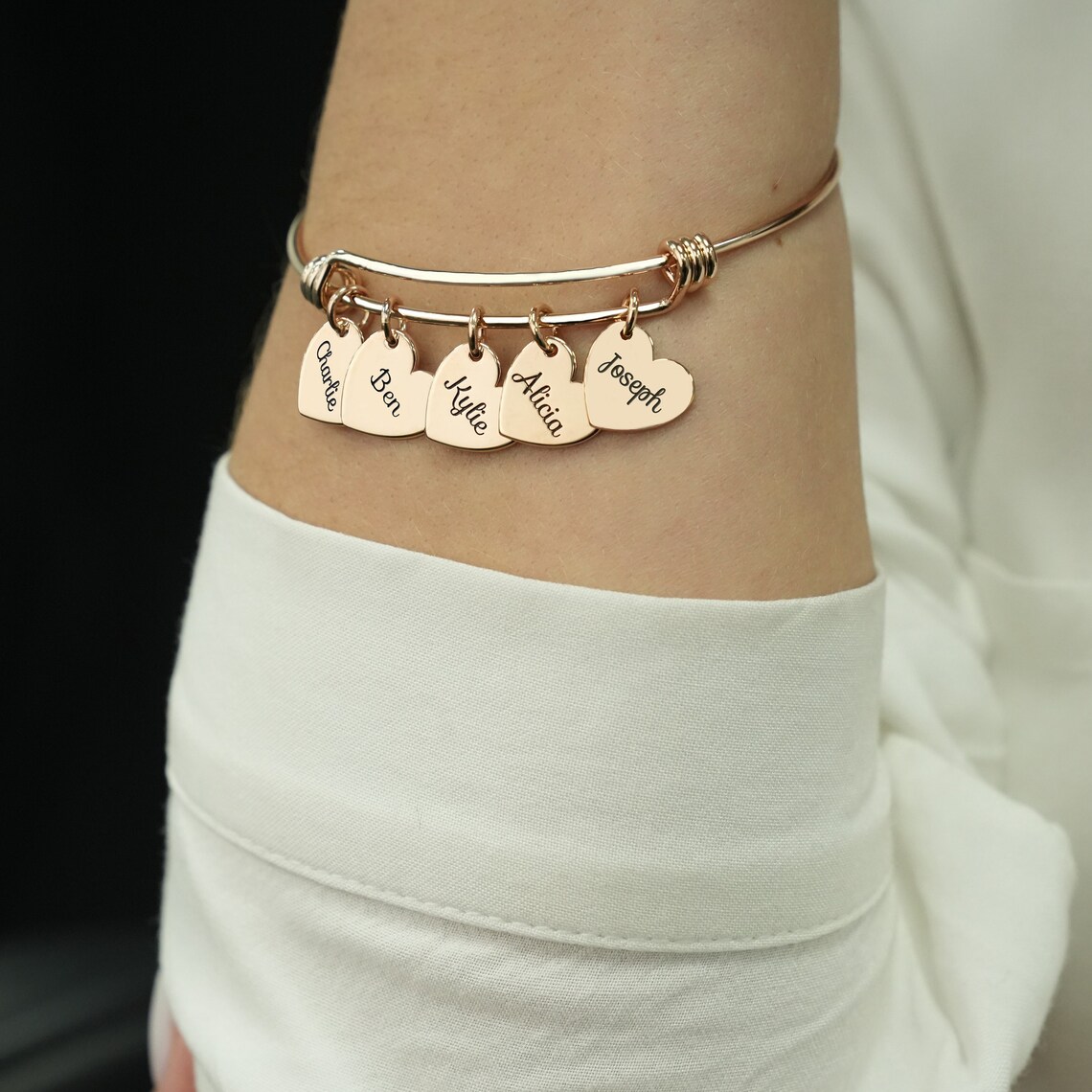 Personalized Bangle Bracelet, Custom Bangle Bracelet With Charms ...