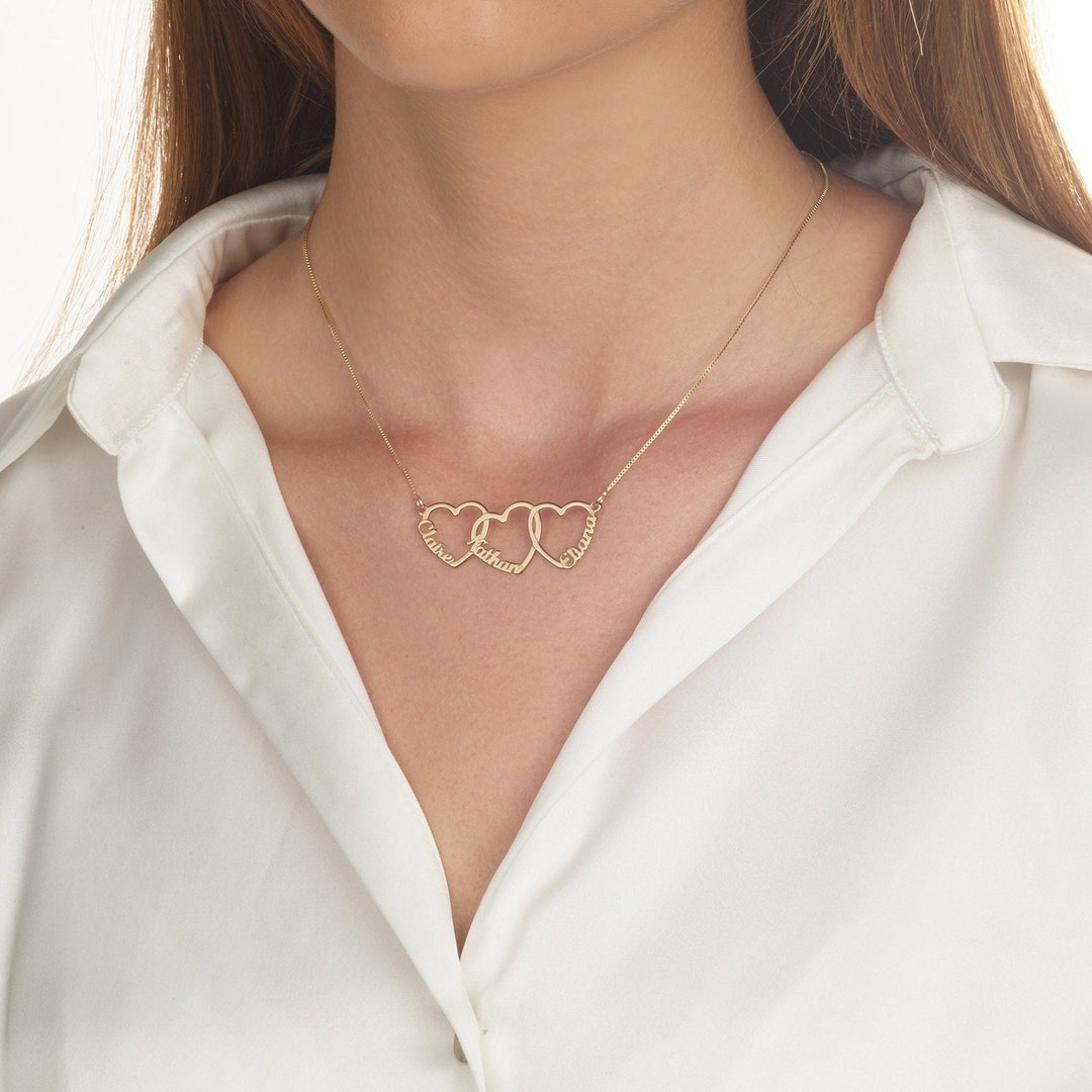 Multiple Heart Necklace, Personalized Necklace for Mom With Kids Names ...