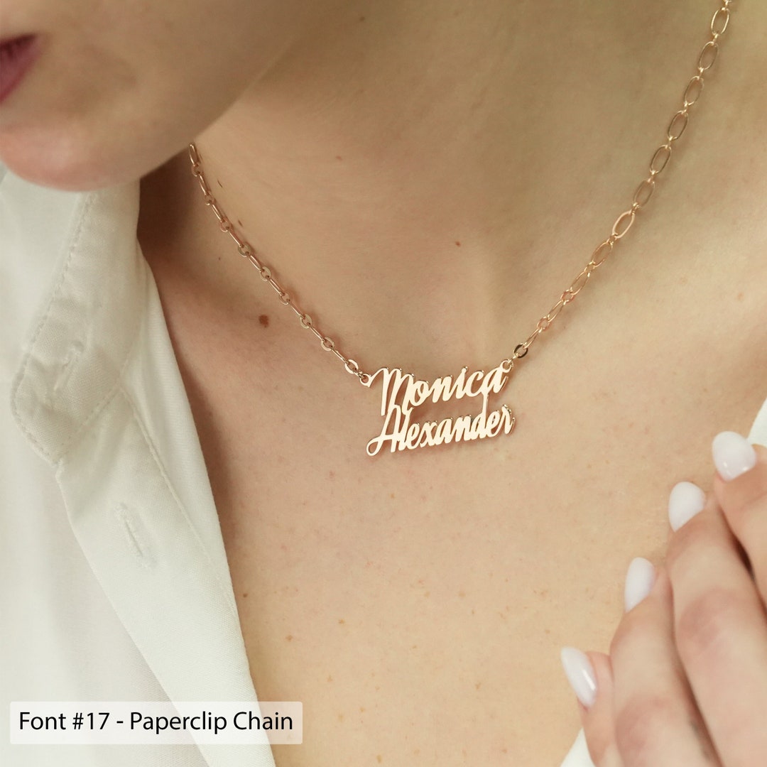 Double Name Necklace Double Name Plate Necklace Two Name - Etsy