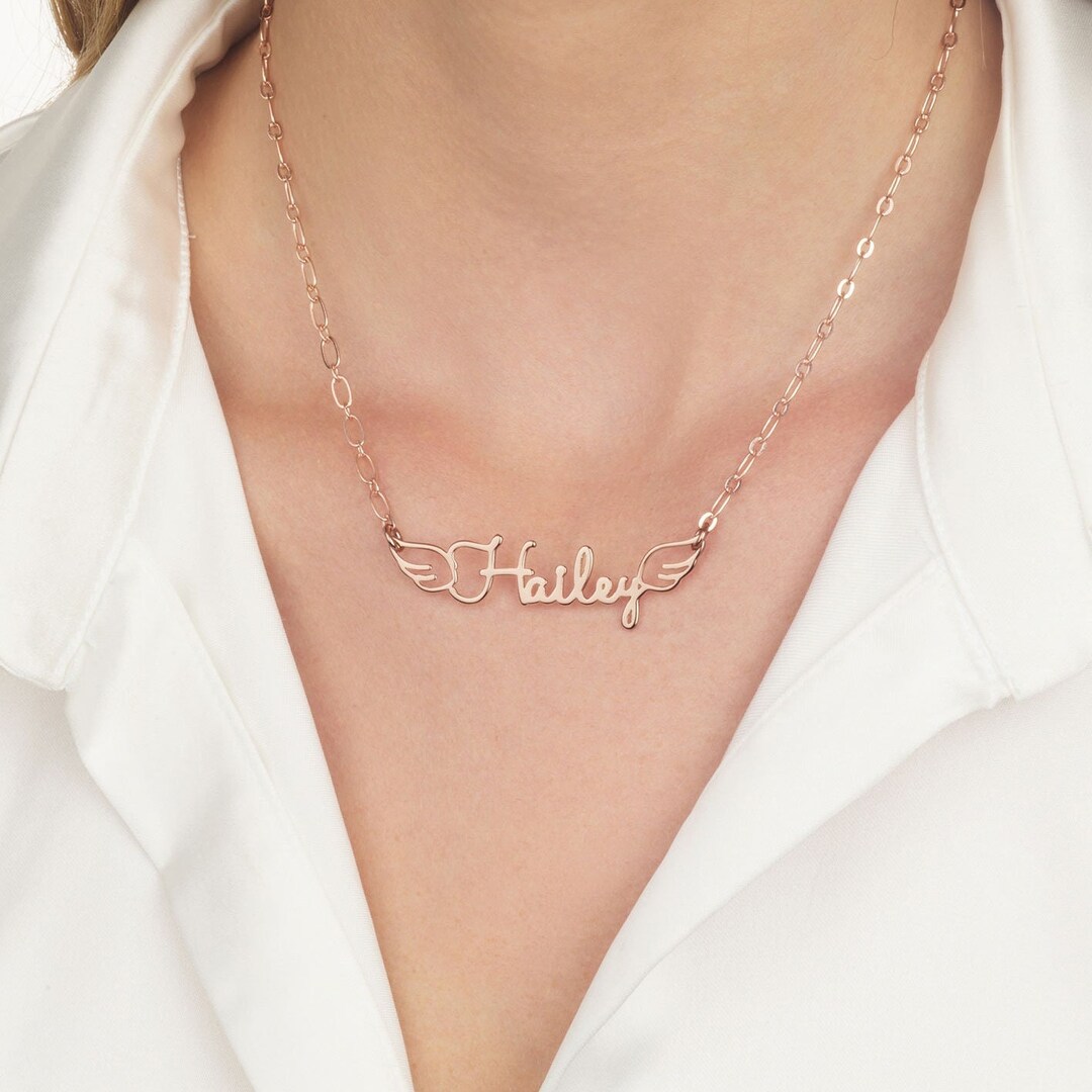 Name Necklace With Angel Wings, Angel Wings Name Necklace, Angel Name ...