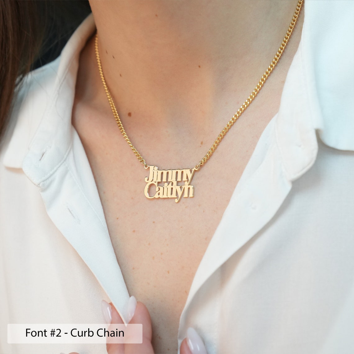 Double Name Necklace Double Name Plate Necklace Two Name - Etsy