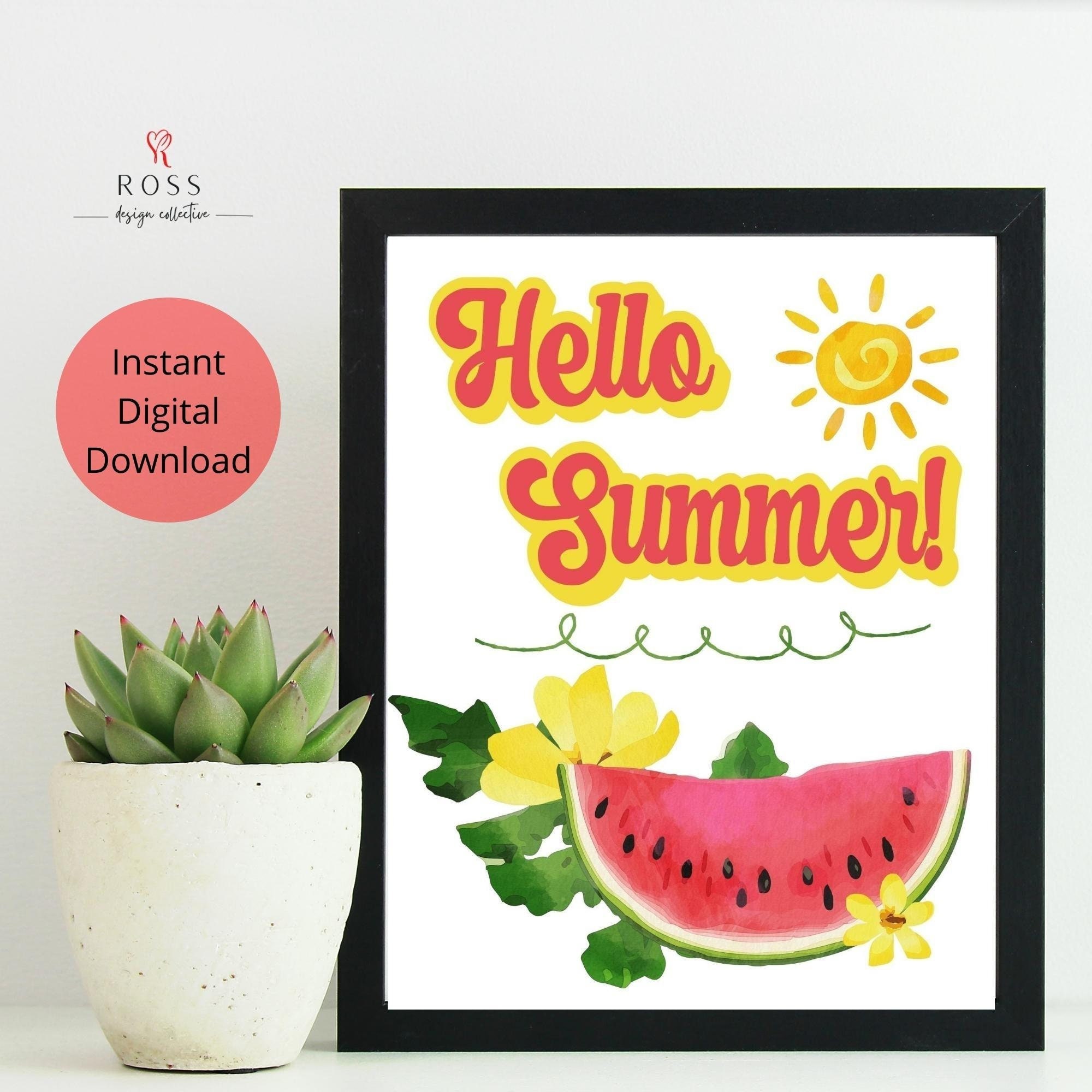 HELLO SUMMER Watermelon Printable Wall Art, Fruit Kitchen Food Art ...