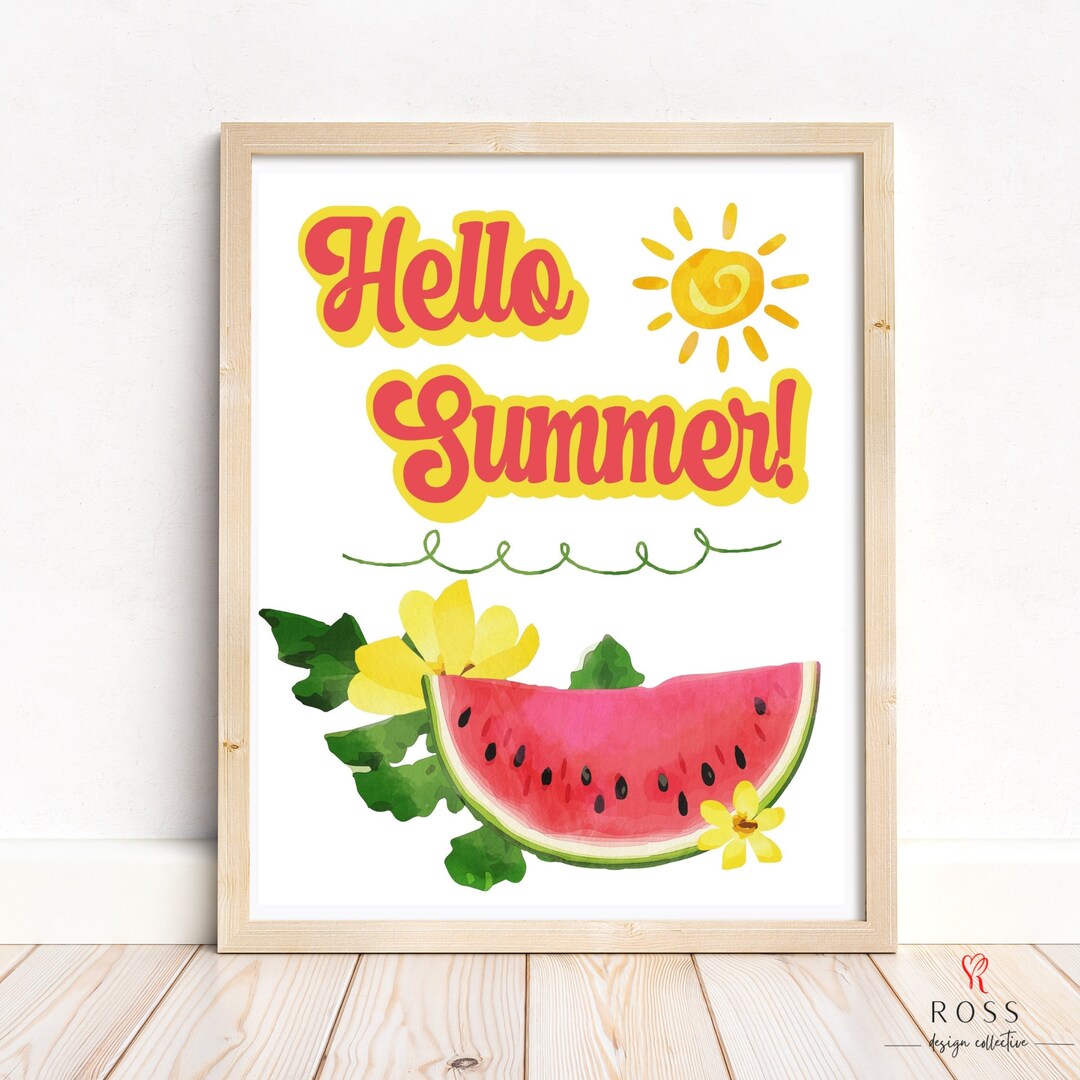 HELLO SUMMER Watermelon Printable Wall Art, Fruit Kitchen Food Art ...
