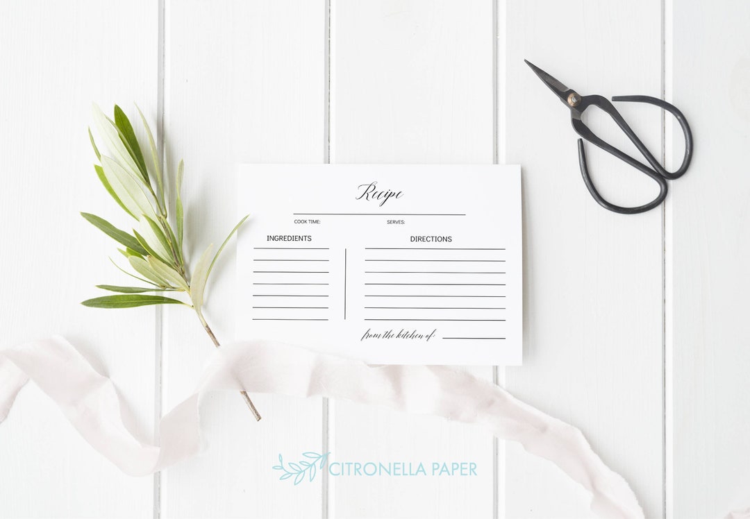 Blank Plain RECIPE Card Template, Editable Simple Recipe Card INSTANT ...