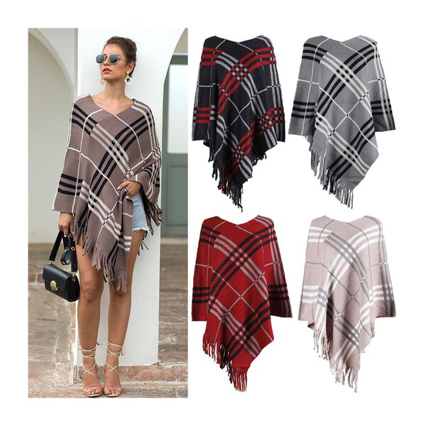 Plaid Poncho - Etsy