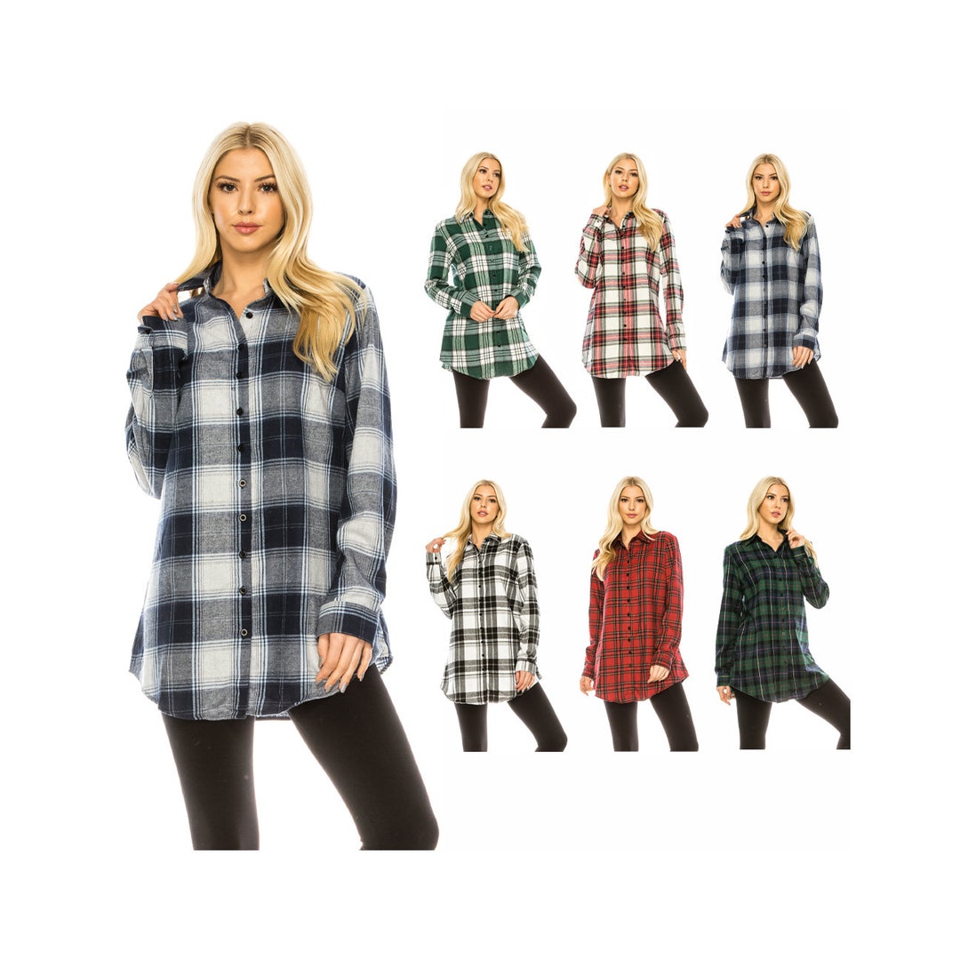 Haute Edition Women's Plaid Tunic Length Button Down - Etsy