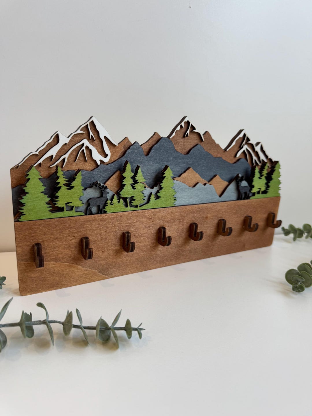 Key Holder Layered Mountains SVG, Keys Holder Laser DXF, Wall Key ...