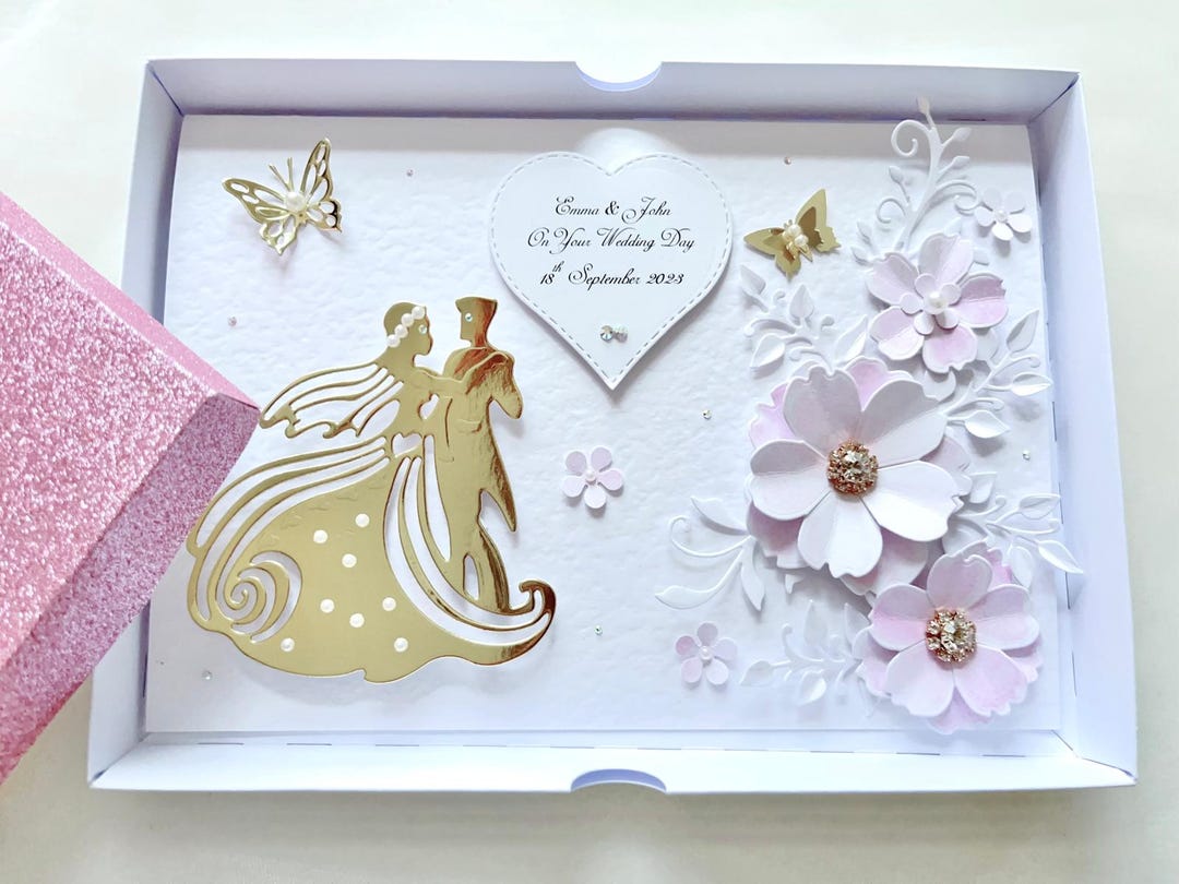 Luxury Handmade Personalised Wedding Card With Box, Bride and Groom ...