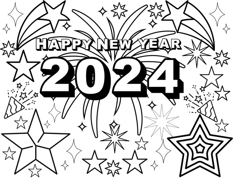 Happy New Year 2024 Coloring Sheets Pages Multiple - Etsy