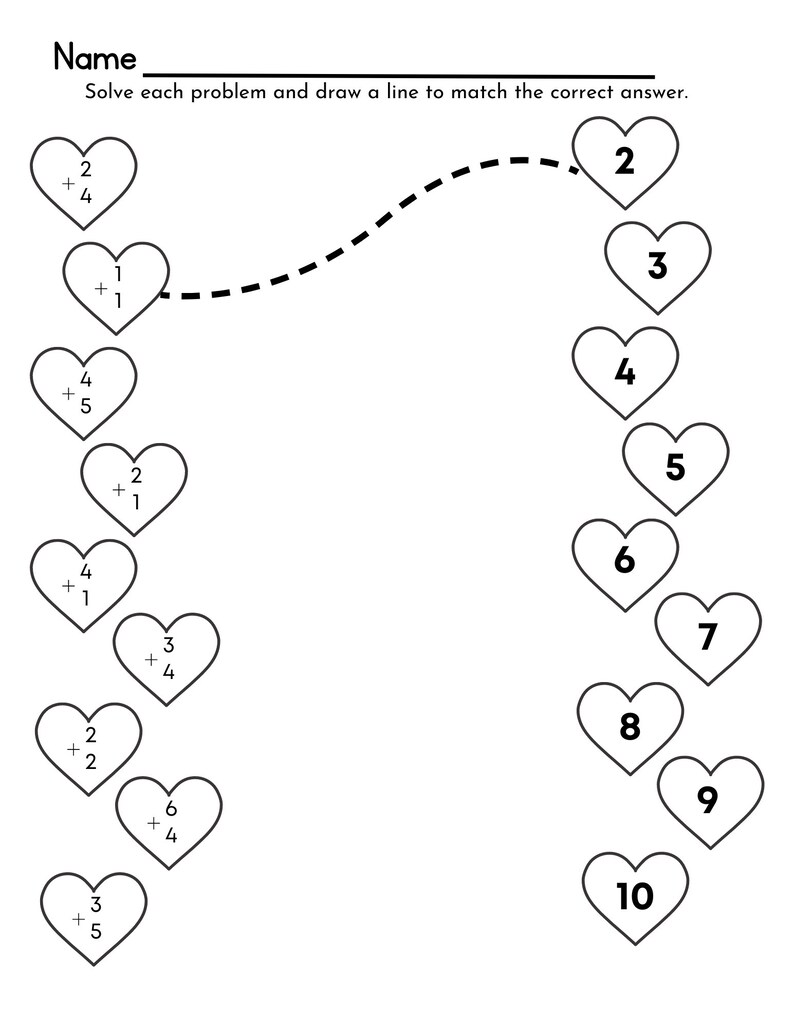 Valentine's Day Addition Math Worksheets Multiple - Etsy