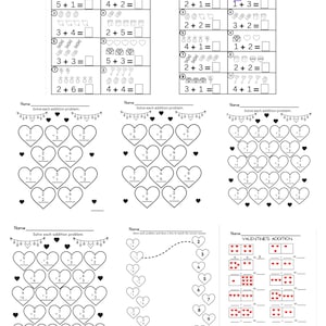 Valentine's Day Addition Math Worksheets Multiple - Etsy