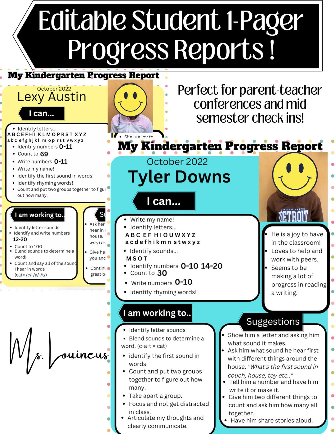 Student Progress Report Parent Conference Form 1 Pager Canva Template ...