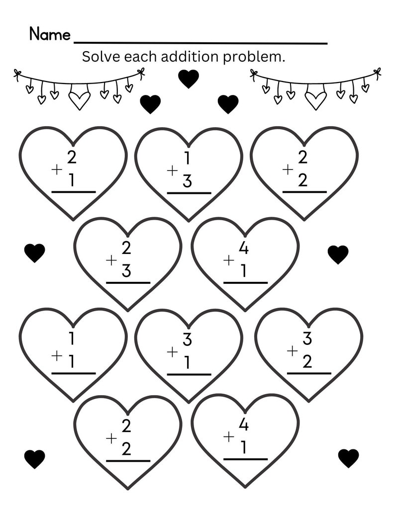 Valentine's Day Addition Math Worksheets Multiple - Etsy