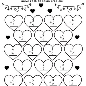 Valentine's Day Addition Math Worksheets Multiple - Etsy