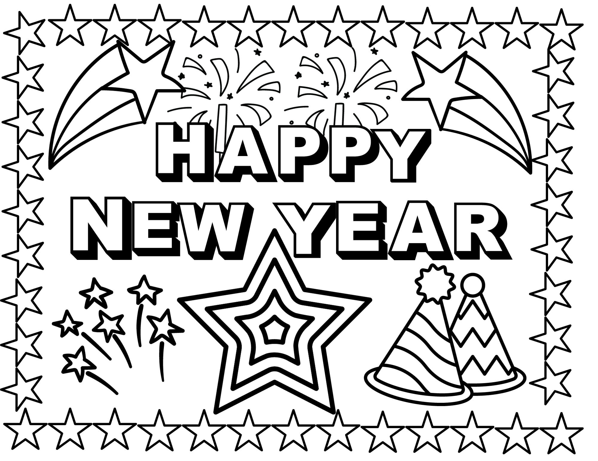Happy New Year 2024 Coloring Sheets Pages Multiple - Etsy