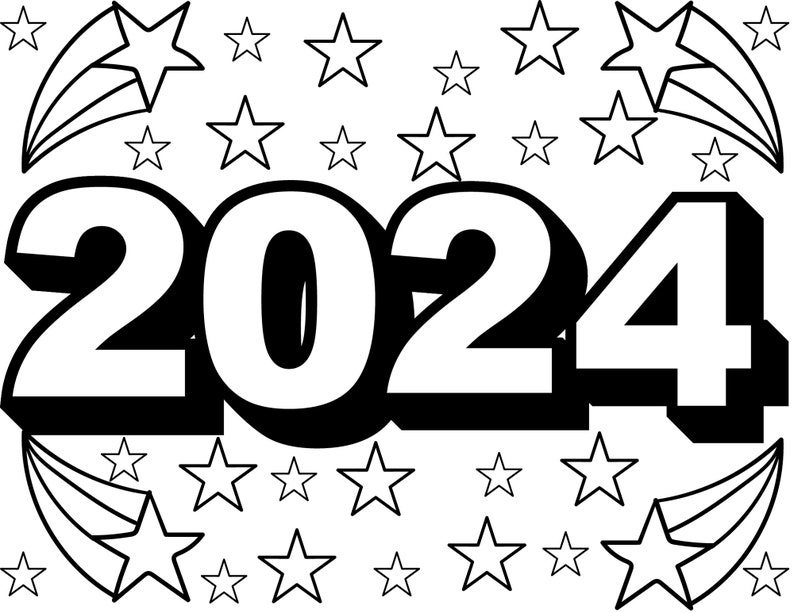 Happy New Year 2024 Coloring Sheets Pages Multiple - Etsy