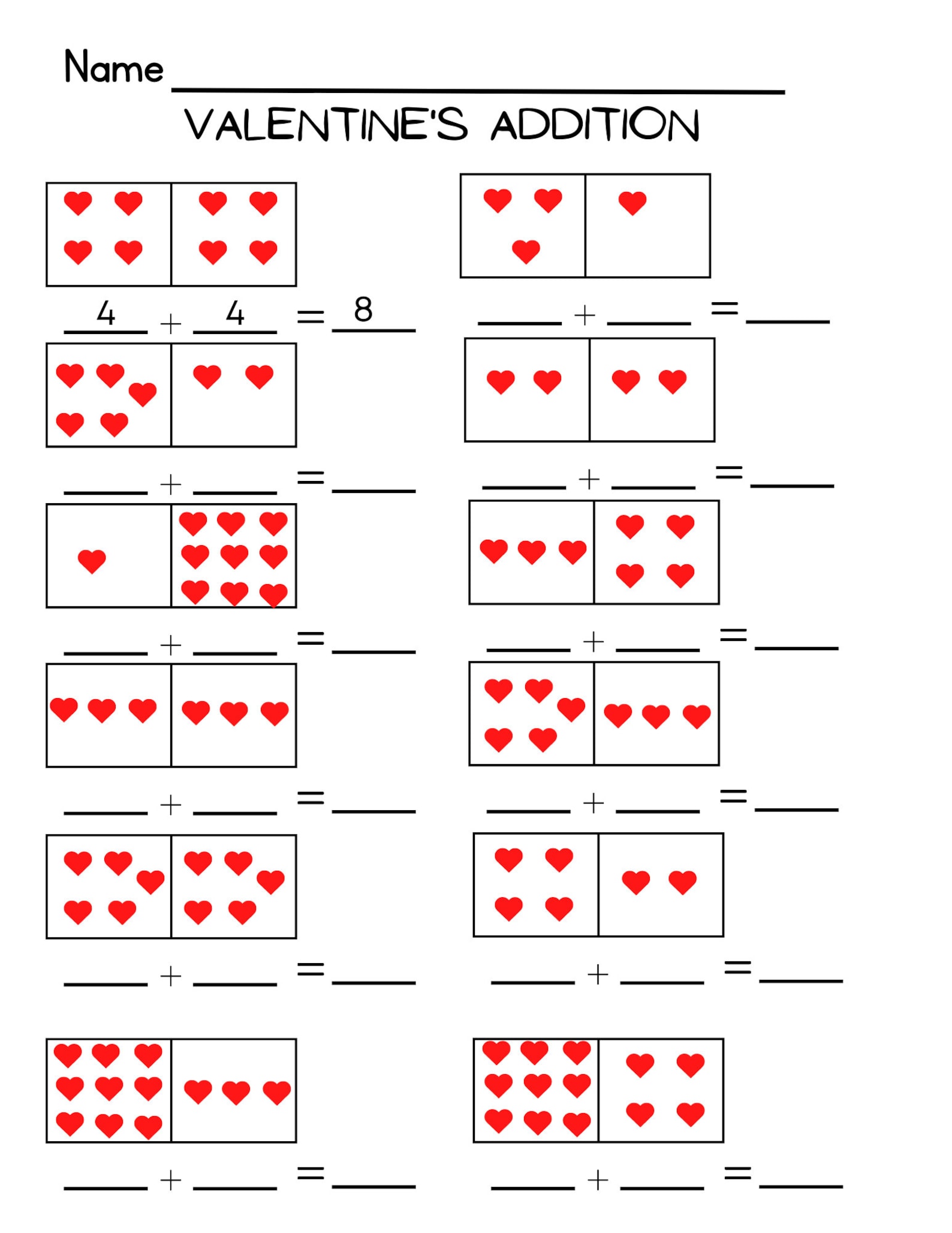 Valentine's Day Addition Math Worksheets Multiple - Etsy