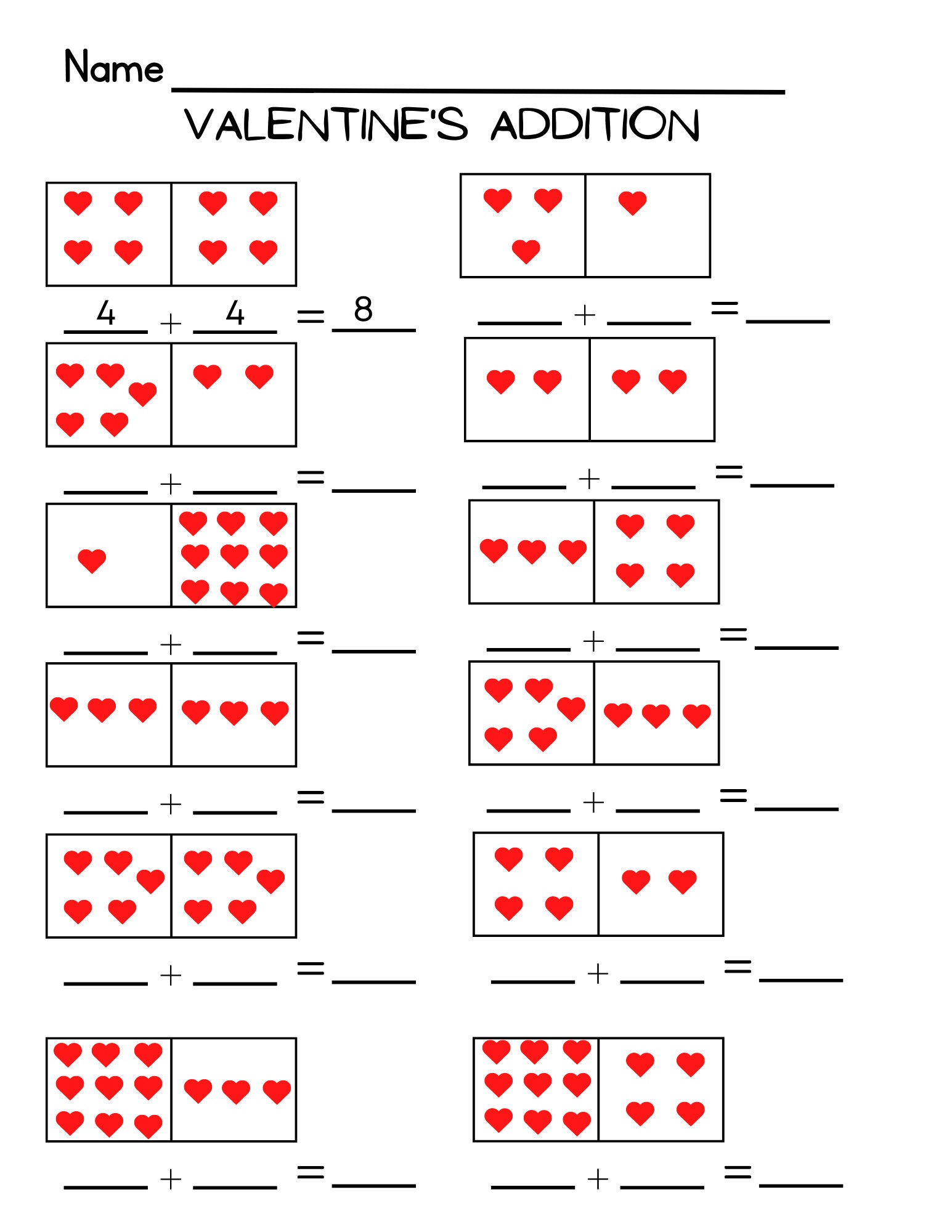 Valentine's Day Addition Math Worksheets Multiple - Etsy