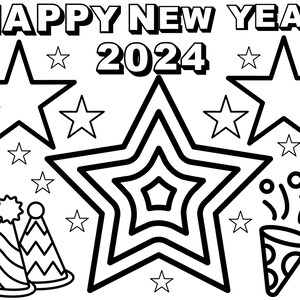 Happy New Year 2024 Coloring Sheets Pages Multiple - Etsy