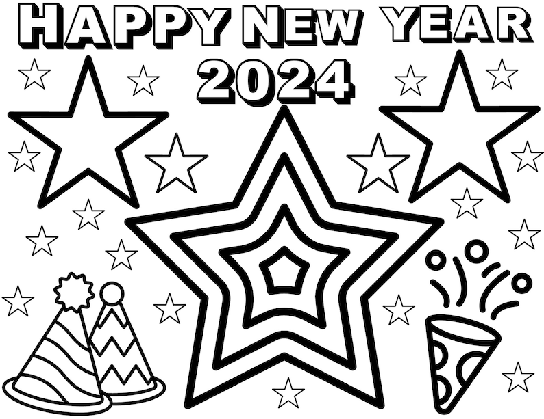 Happy New Year 2024 Coloring Sheets Pages Multiple - Etsy