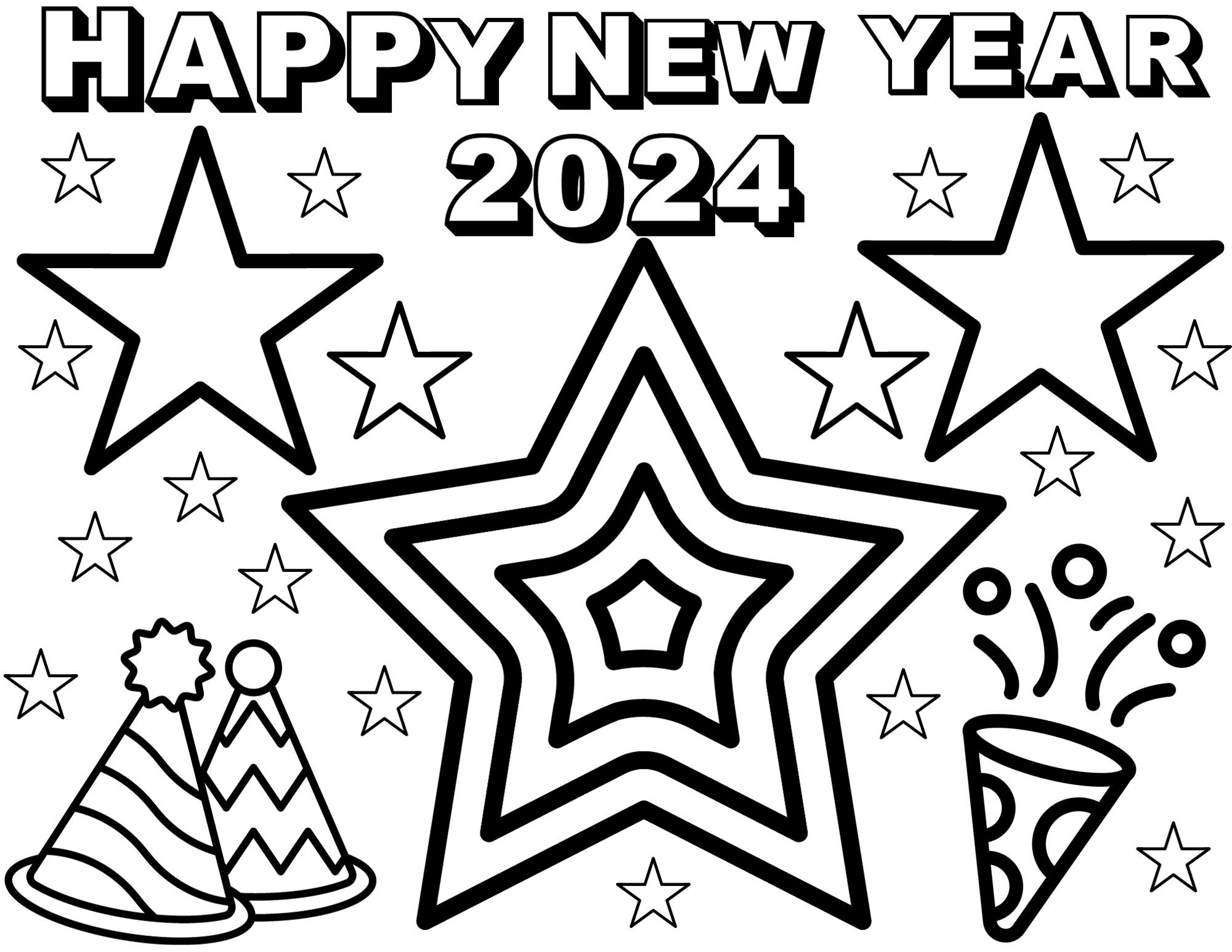 Happy New Year 2024 Coloring Sheets Pages Multiple - Etsy
