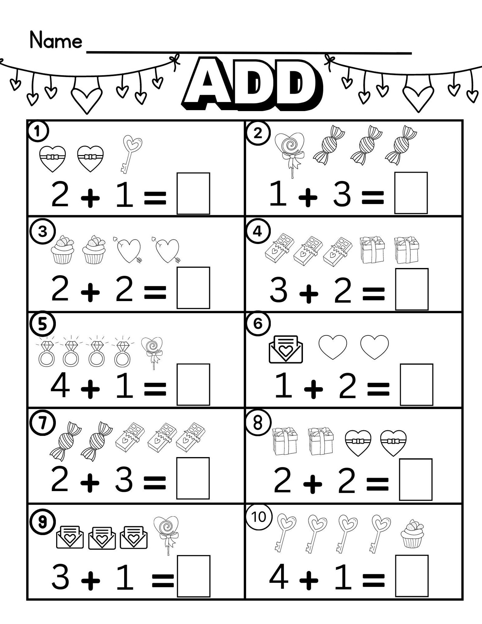Valentine's Day Addition Math Worksheets Multiple - Etsy