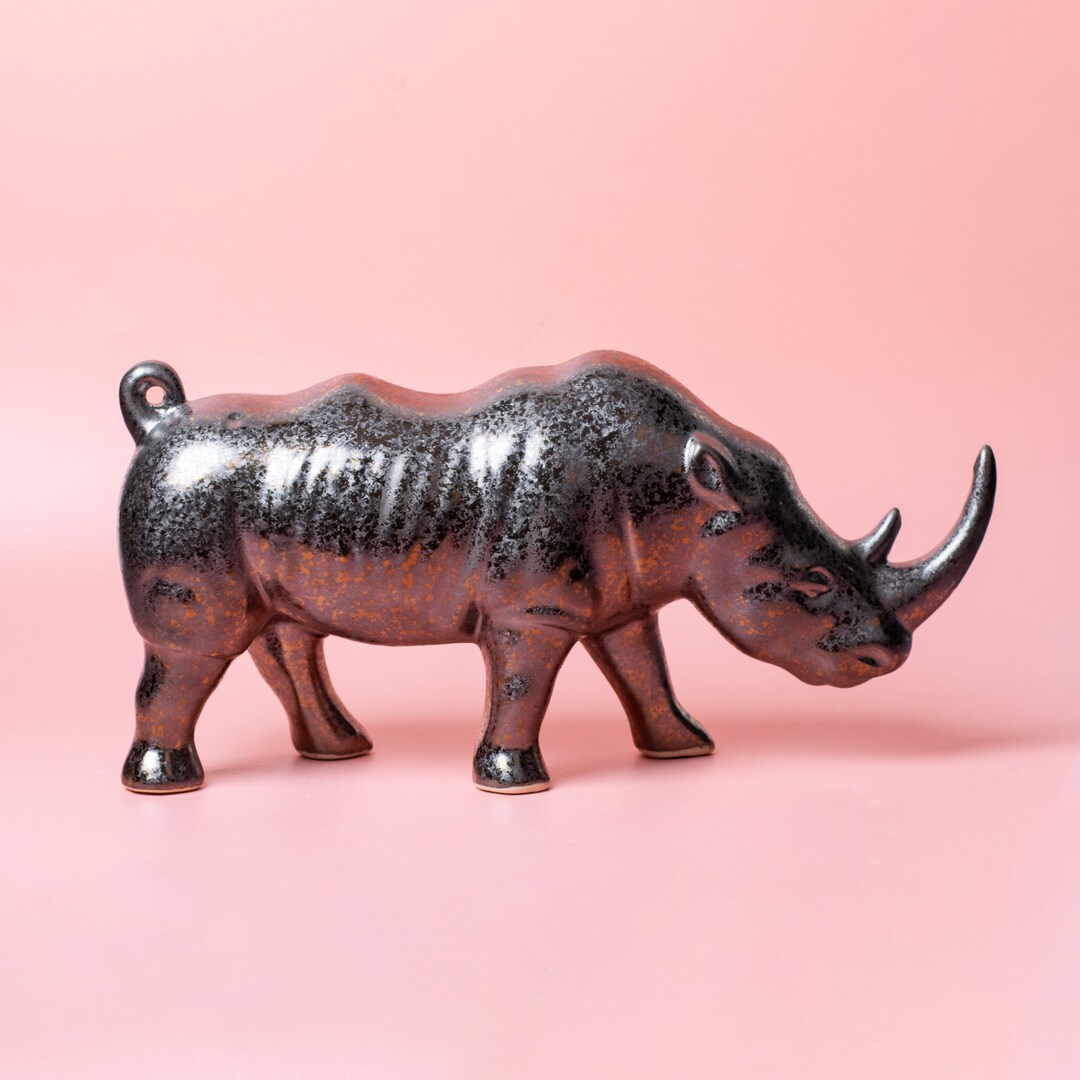 Ceramic Rhinoceros Sculpture Colorfull Rhinoceros Lover's Gift Rustic ...