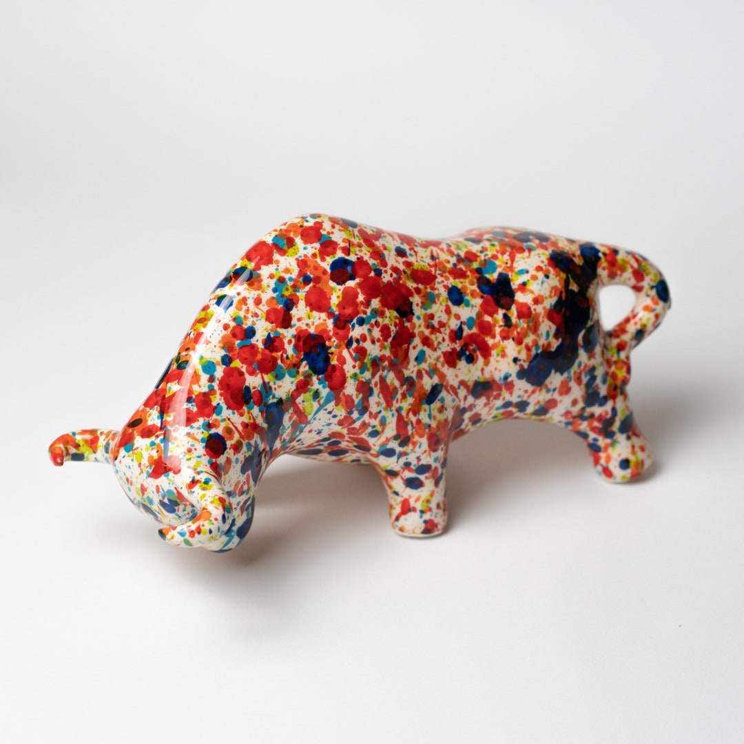 Ceramic Bull Sculpture - Colorfull - Bull Lover's Gift - Rustic Bull ...