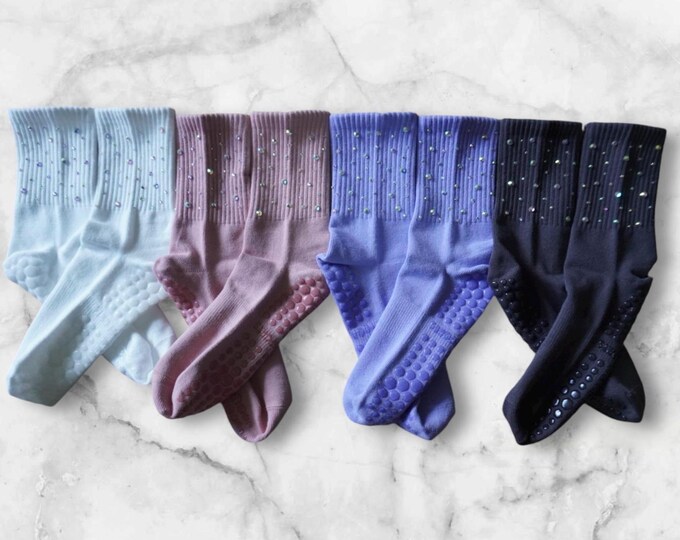 SPARKLY - Handmade Rhinestone Pilates Grip Socks Ft: Iridescent ...
