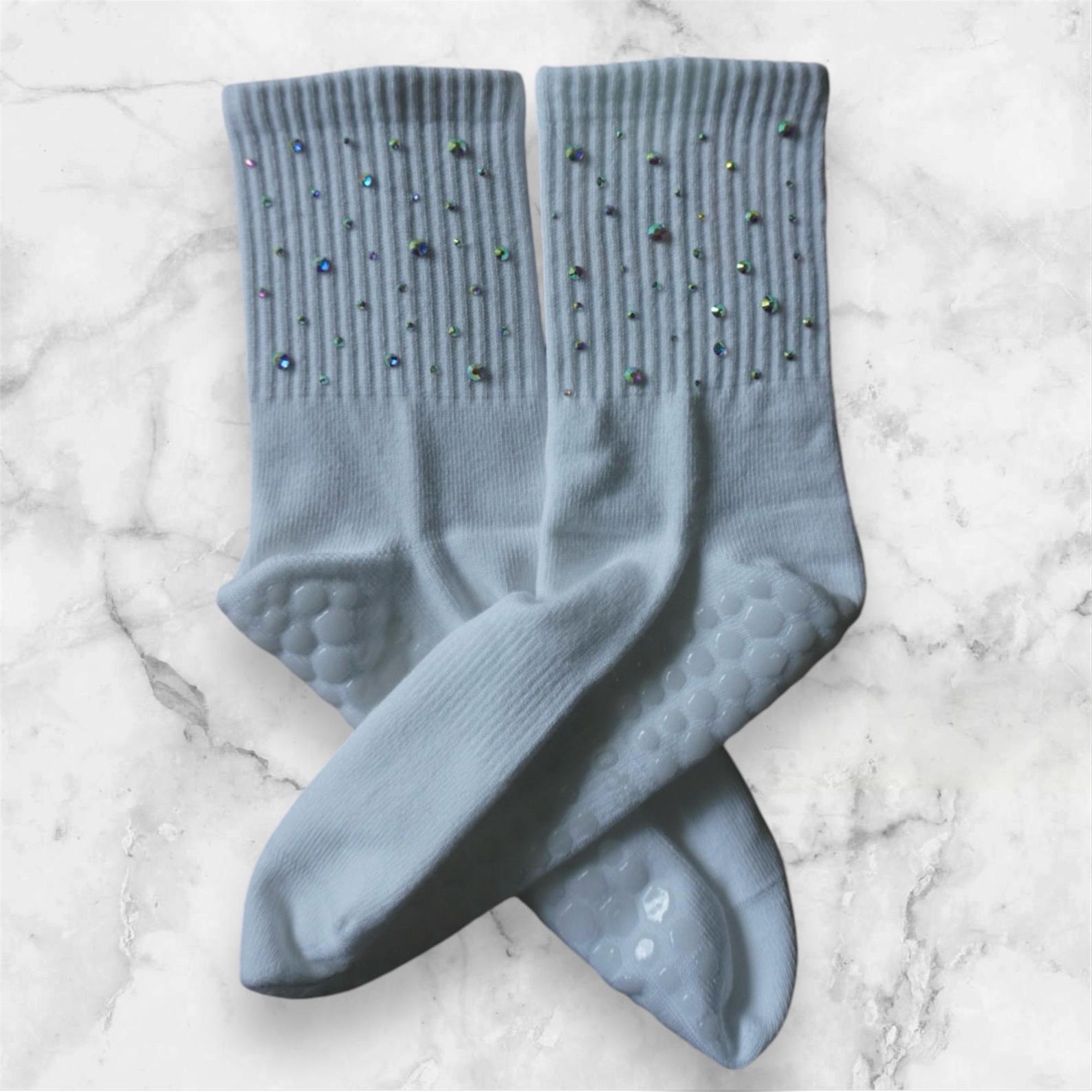 SPARKLY - Handmade Rhinestone Pilates Grip Socks Ft: Iridescent ...