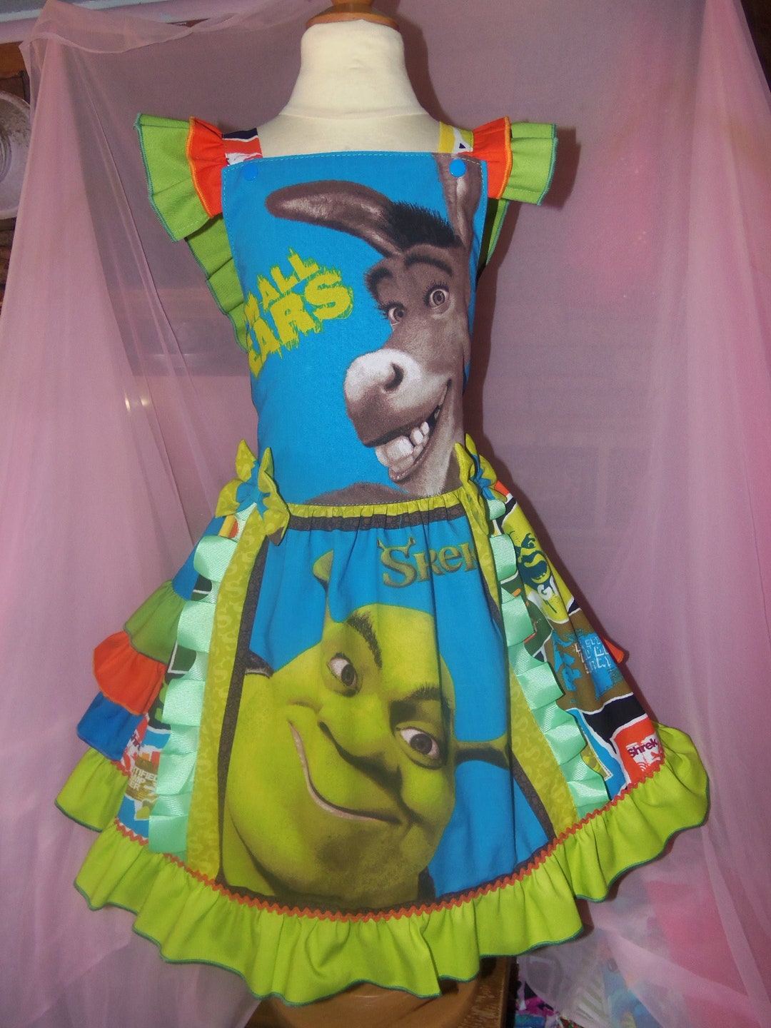 Donkey and Shrek Vintage RARE Fabric Dress Size 7 Ruffles - Etsy