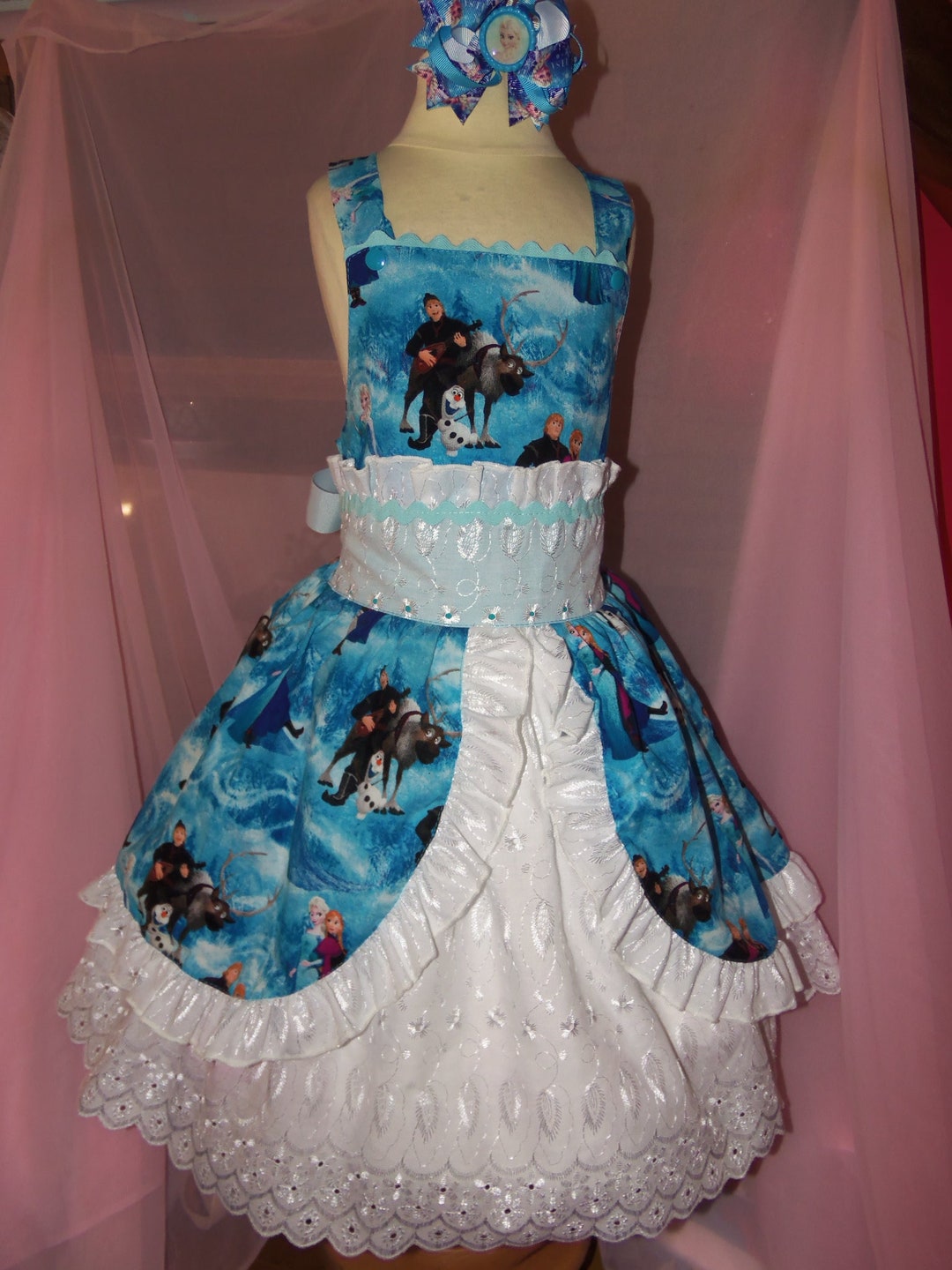 Frozen Elsa Anna Merry Christmas Deer Pageant Dress Abd Bow Vintage ...